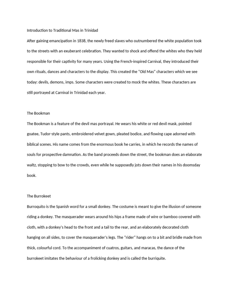 Introduction To Traditional Mas in Trinidad | PDF | Carnival | Fashion