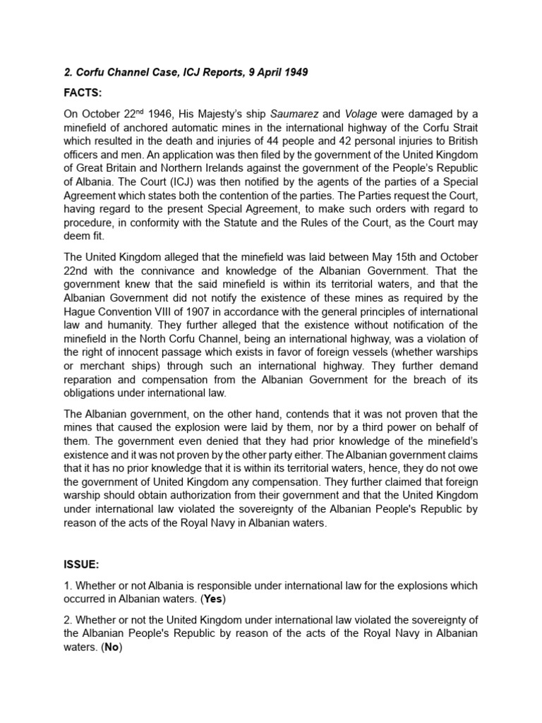 Corfu Channel Case, ICJ Reports, 9 April 1949 | PDF | Justice | Crime ...