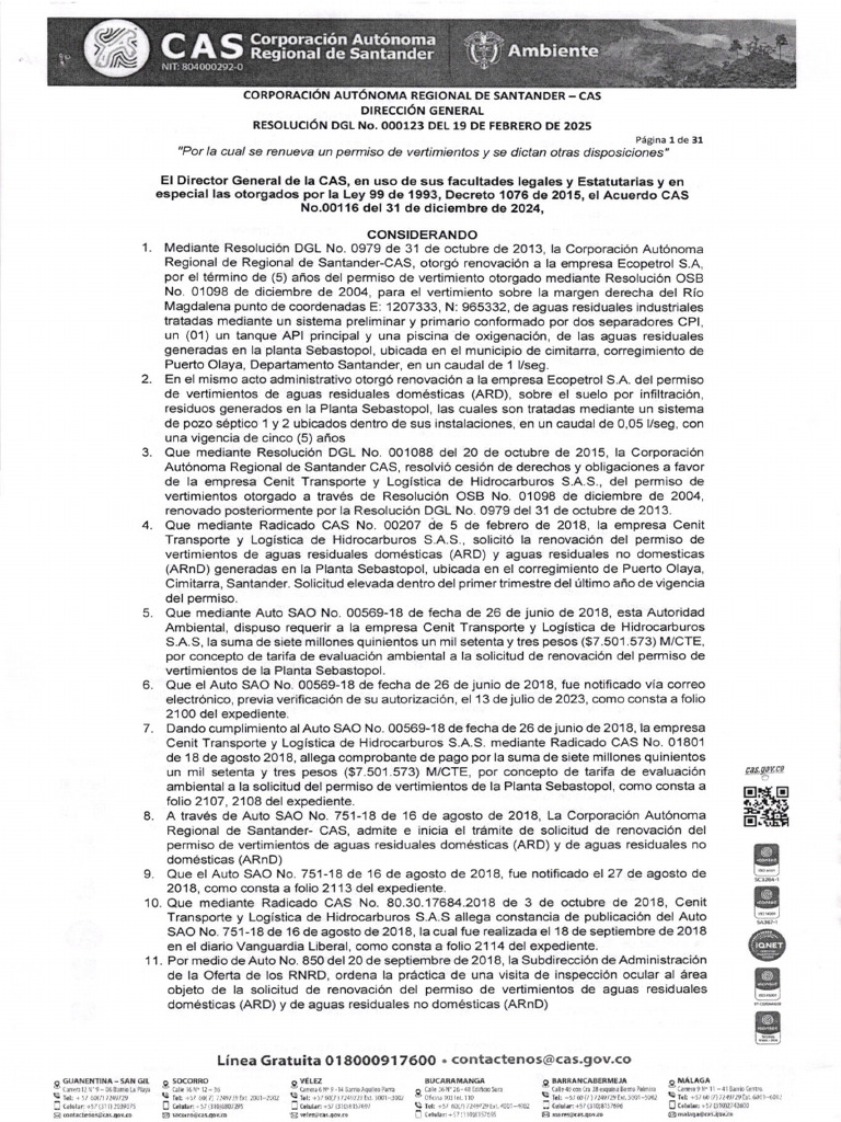 Resolución DGL 000123-2025 - CAS | PDF | Servicios públicos