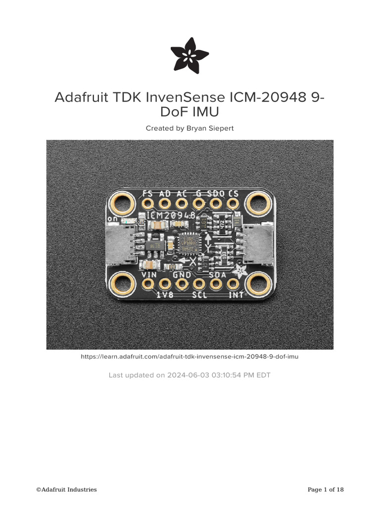 Adafruit TDK Invensense Icm 20948 9 Dof Imu | PDF | Arduino | Computing