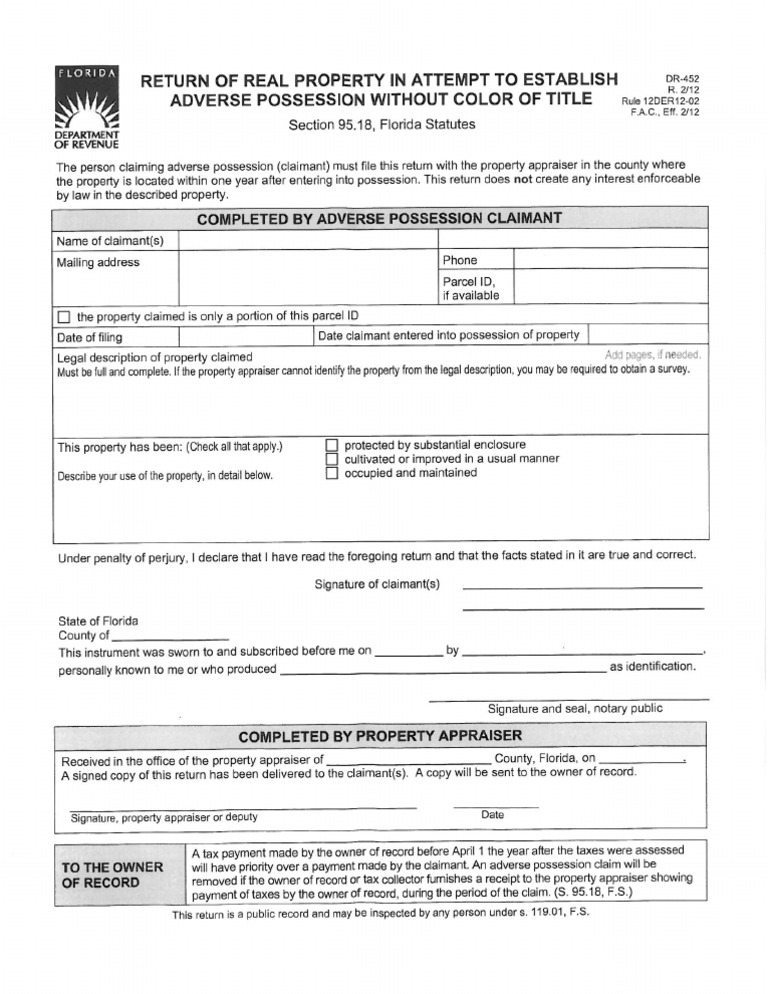 Adverse Possession Form | PDF | Language Arts & Discipline | Home & Garden