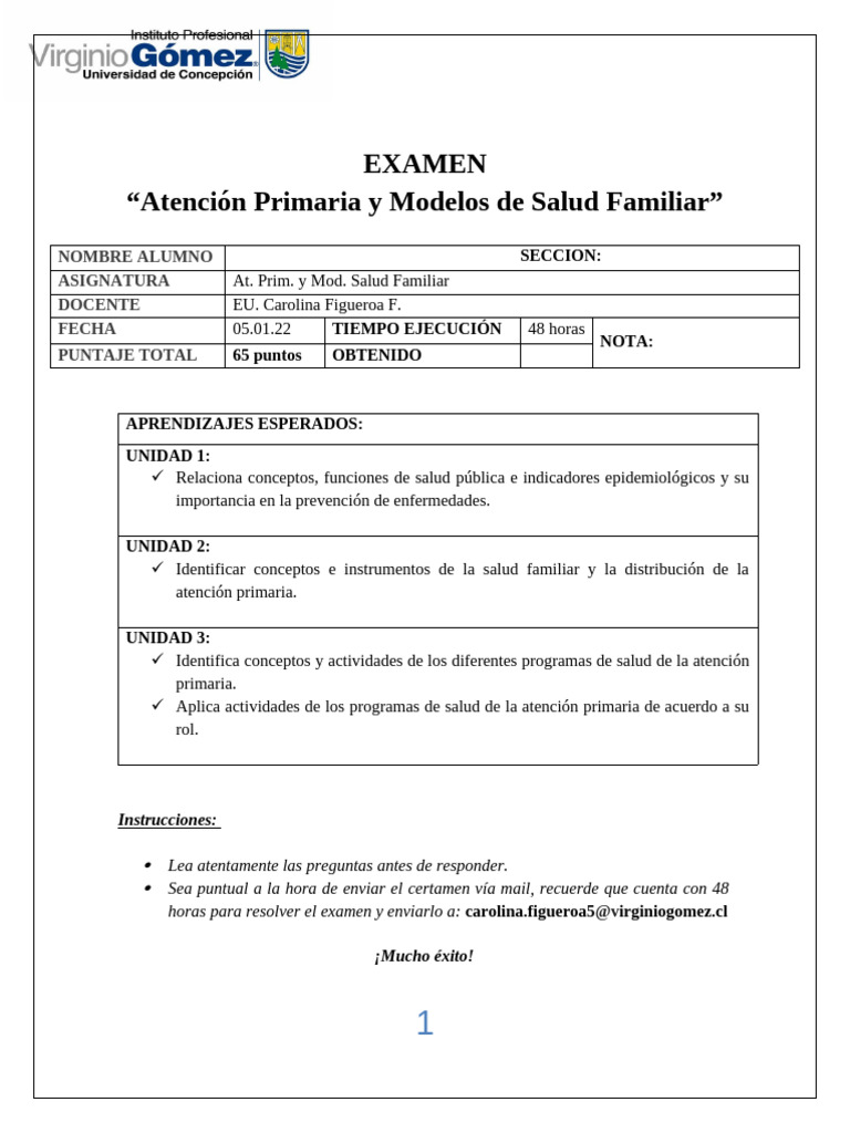 Examen APS-MSF 2021-2 ESTUDIANTE | PDF | Especialidades Medicas | Medicina