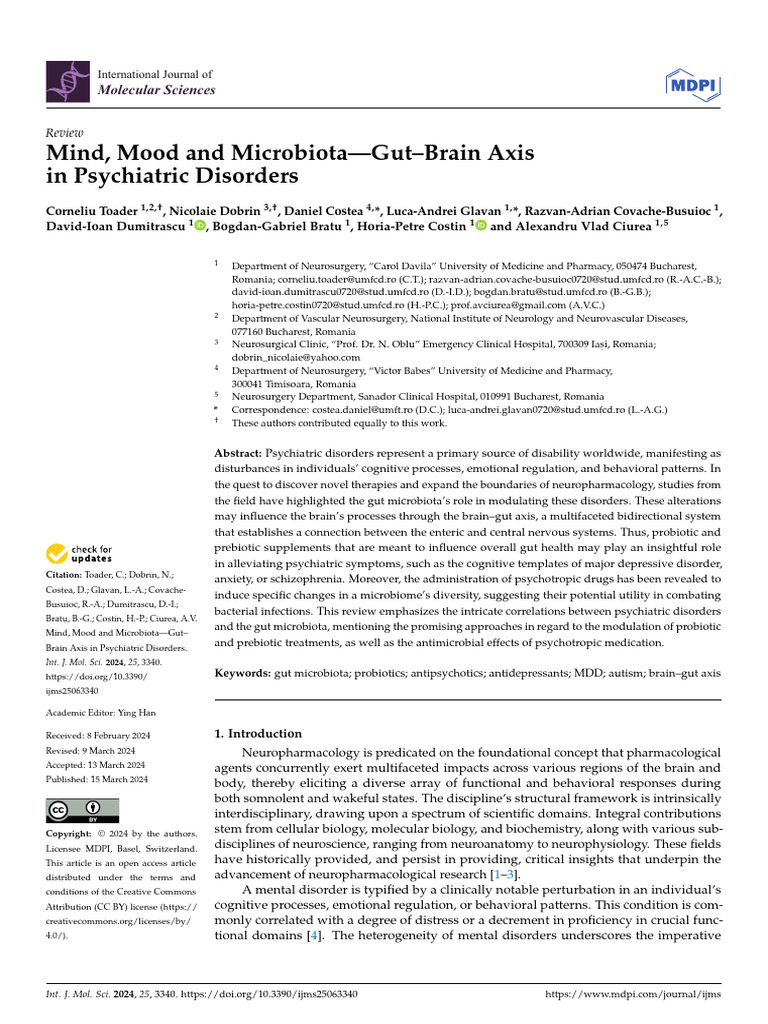 Mind, Mood and Microbiota | PDF | Major Depressive Disorder ...