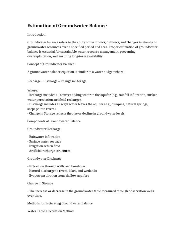 Estimation of Groundwater Balance | PDF | Groundwater | Aquifer