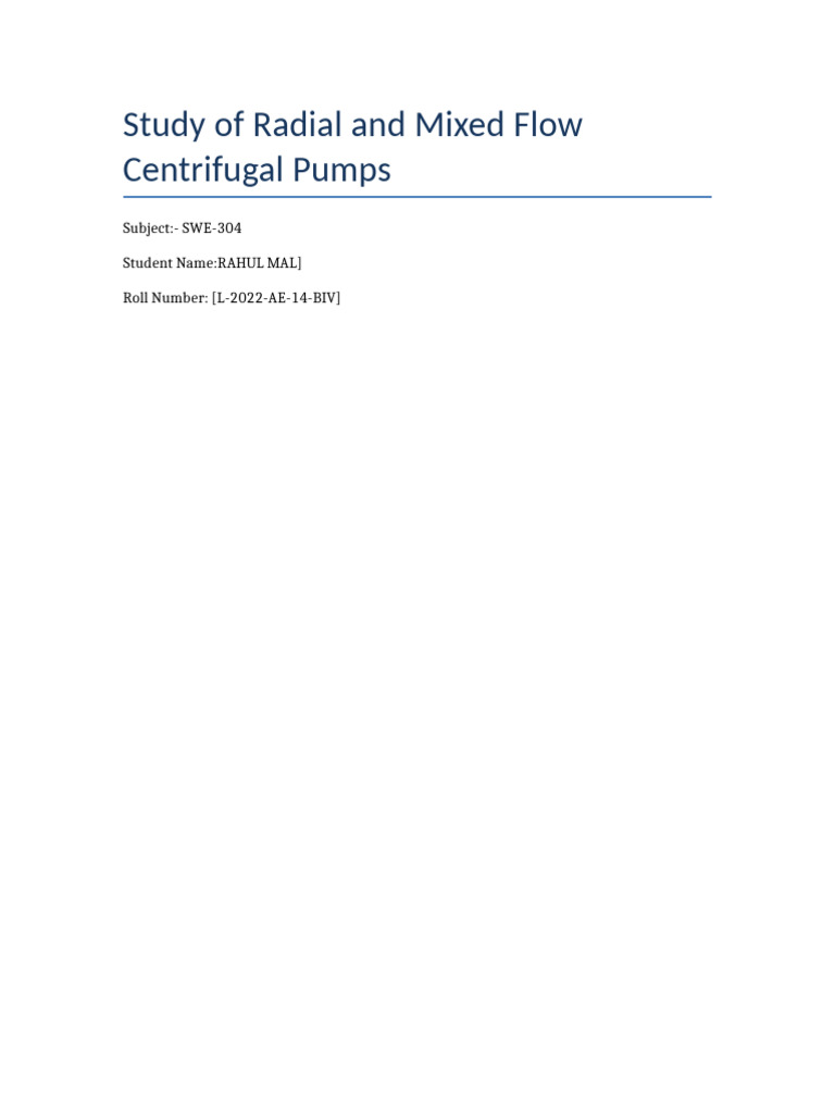 Study of Radial and Mixed Flow Centrifugal Pumps | PDF | Pump | Chemical Engineering