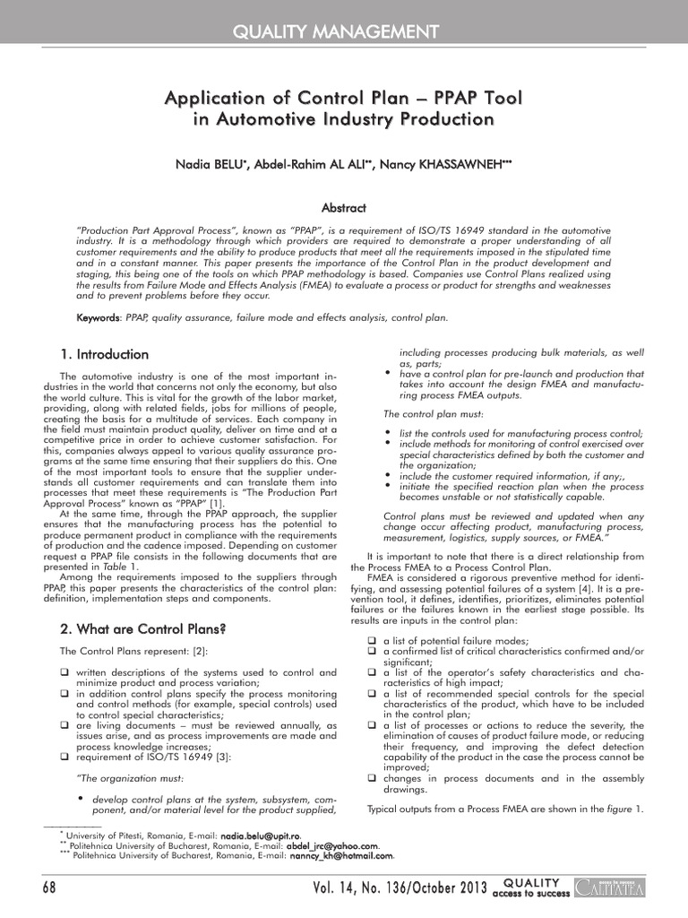 Application Off Control Plan PPAP Tool in Automotive Industry Production | PDF | Systems ...