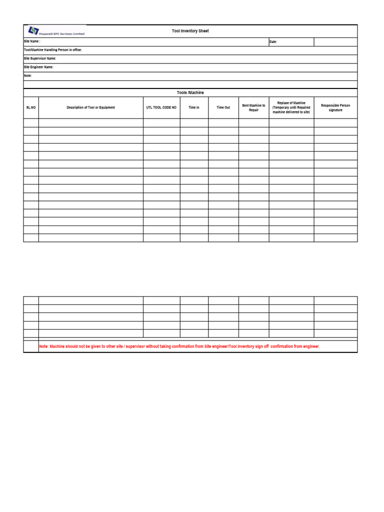Tool Inventory Management Sheet | PDF