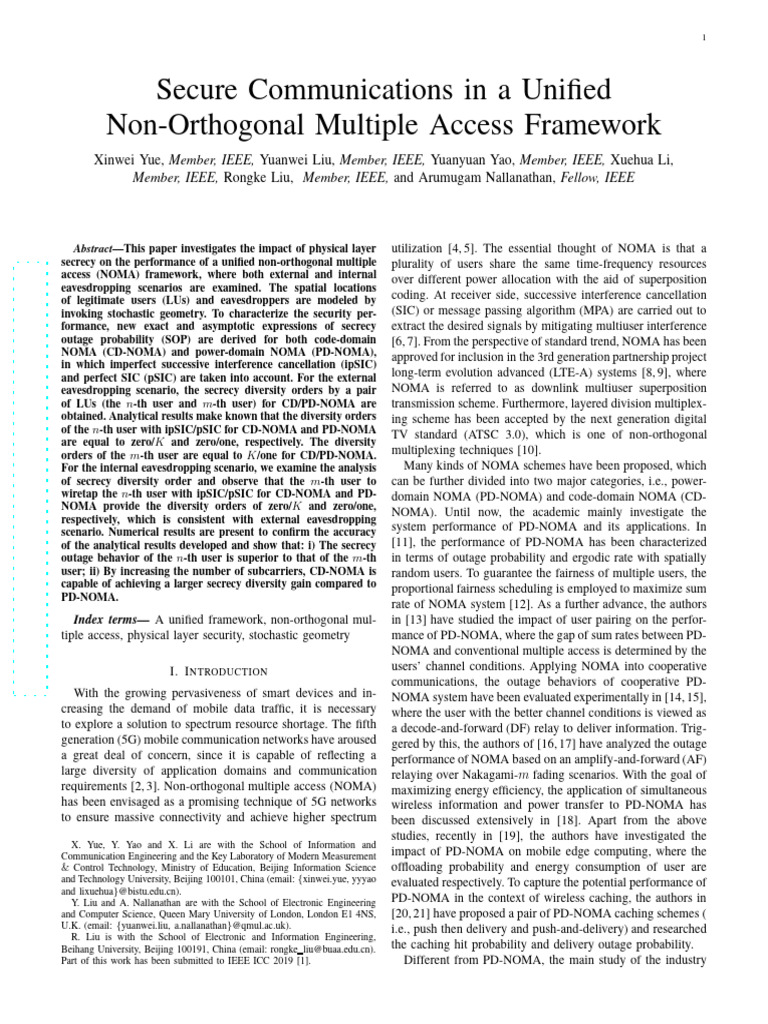 Secure Communications in A Unified Non-Orthogonal Multiple Access Framework | PDF | Matrix ...