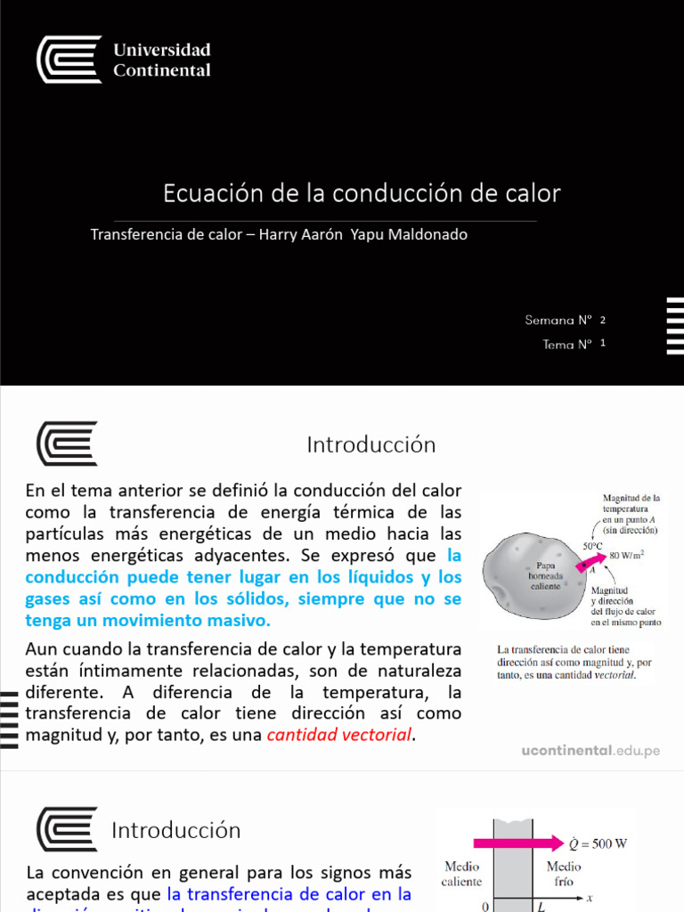 Semana 2 - Ecuación de la conducción de calor | PDF | Conduccion termica | Calor