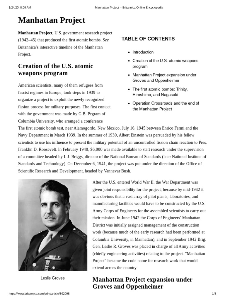 Manhattan Project -- Britannica Online Encyclopedia | PDF | Manhattan ...