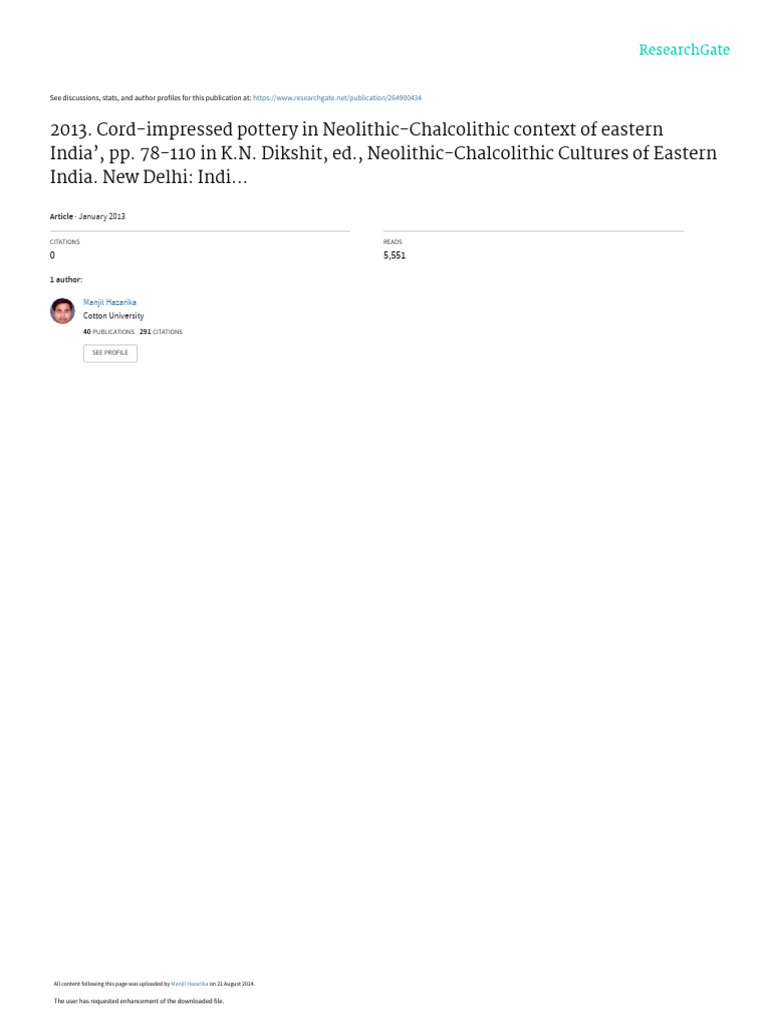 Cordimpressed Potteryin Neolithic Chalcolithic Contextof Eastern ...