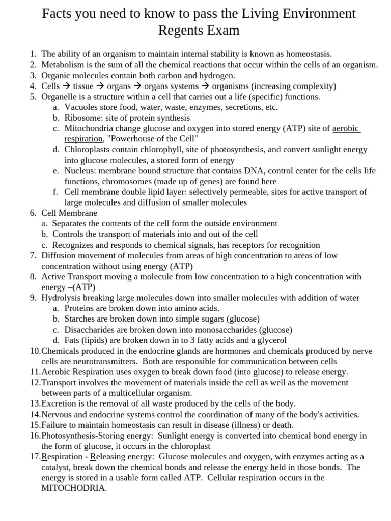 Facts you need to know to pass the Living Environment Regents Exam ...