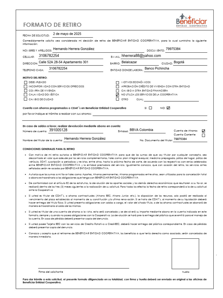 Formato de Retiro | PDF | Cooperativa