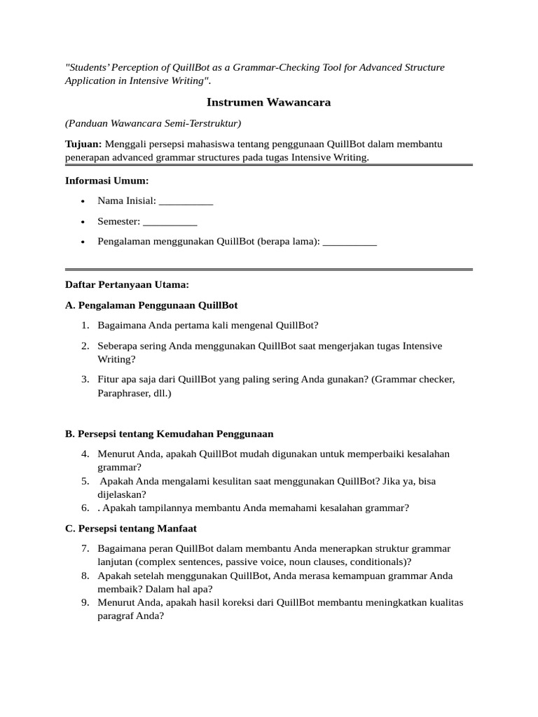 Instrumen Wawancara Dan Instrumen Observasi | PDF