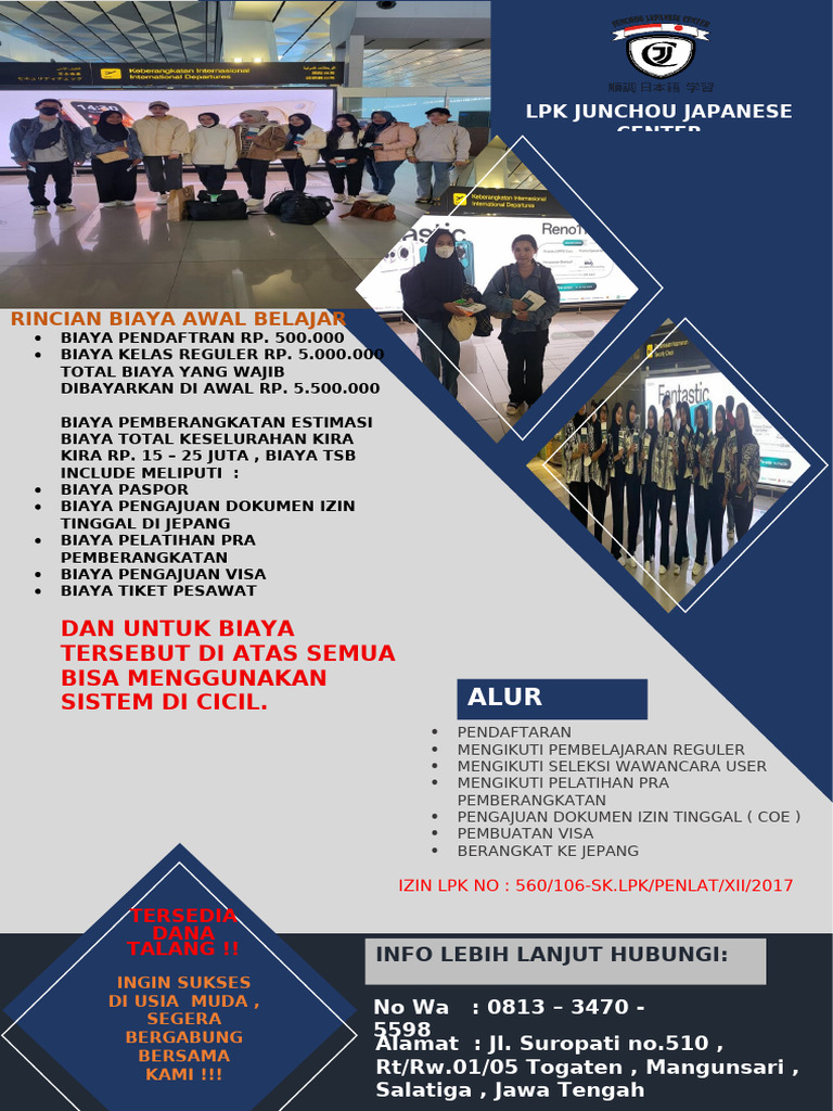 Brosur Biaya Magang LPK Junchou 2025,04 | PDF