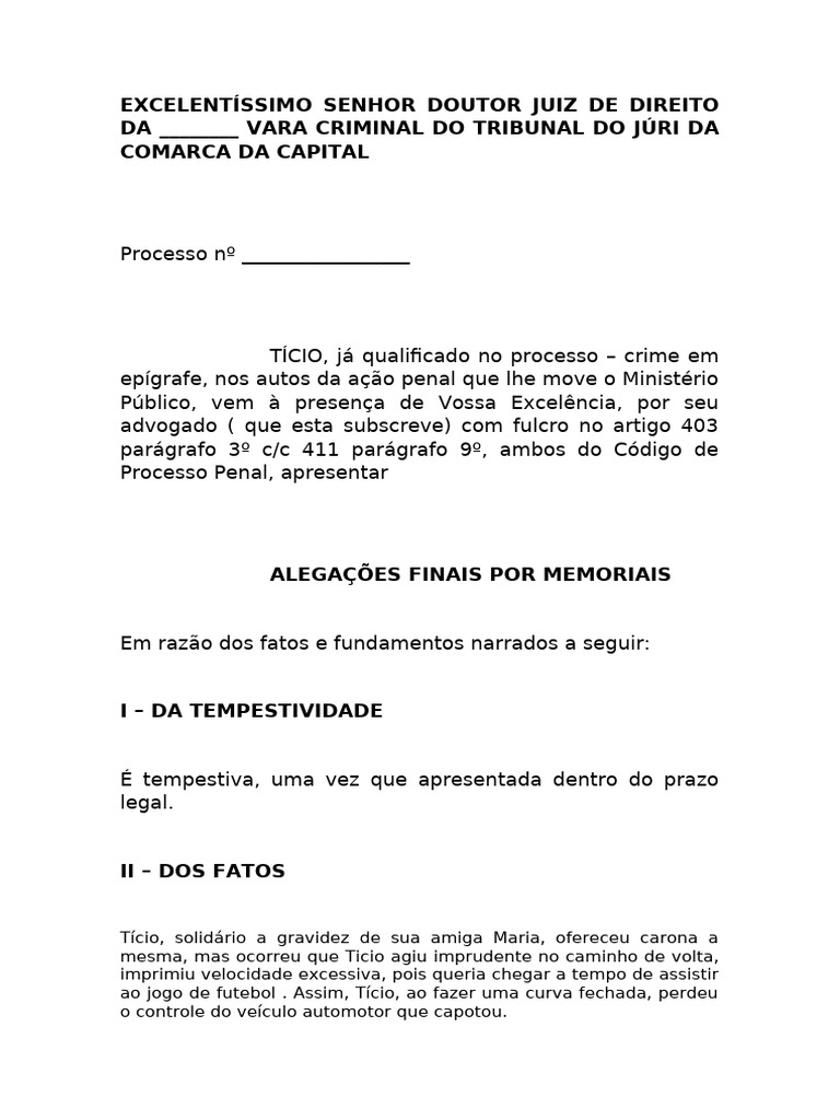 Modelo de Memoriais Da Defesa Semana 05 | PDF | Crimes | Crime e Violência