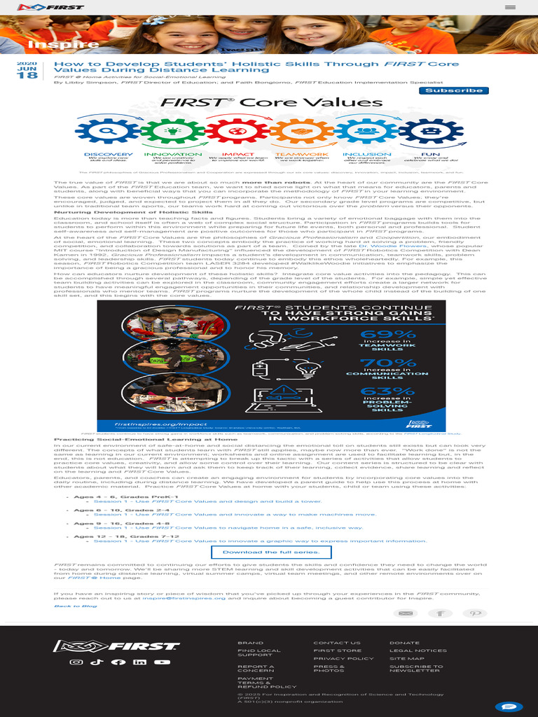 How To Develop Students' Holistic Skills Through FIRST Core Values ...