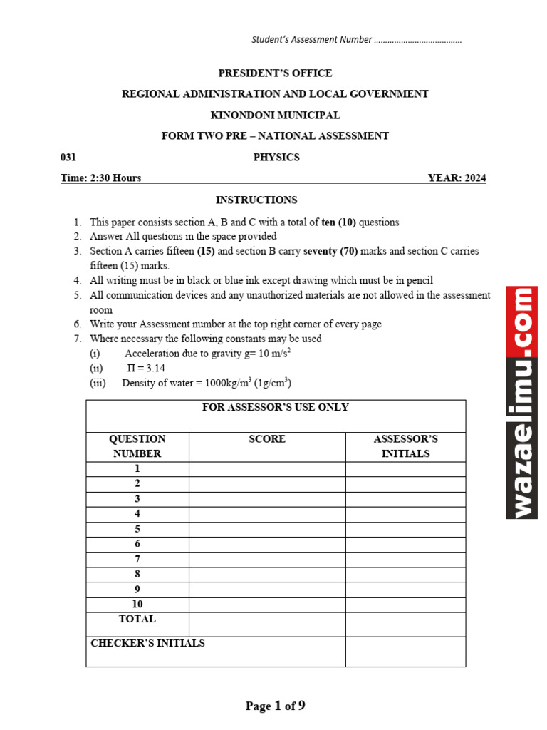 Physics Form Two Pre National | PDF | Force | Gravity