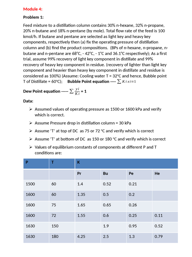 Numerical On Module 4, 5, 6 | PDF | Distillation | Gases