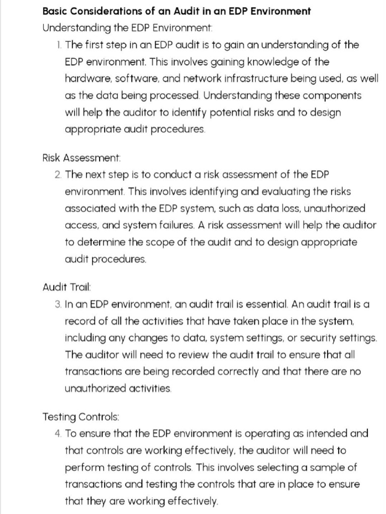 Basic Consideration of An Audit in An EDP Environment | PDF | Audit | Computer Security