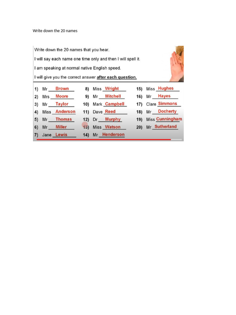 Write Down The 20 Names | PDF