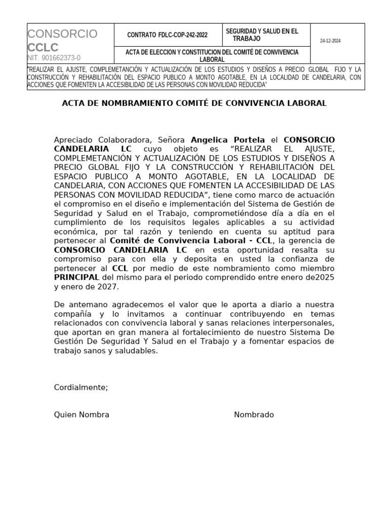 Acta de Eleccion y Conformacion Del Comite de Convivencia Laboral | PDF