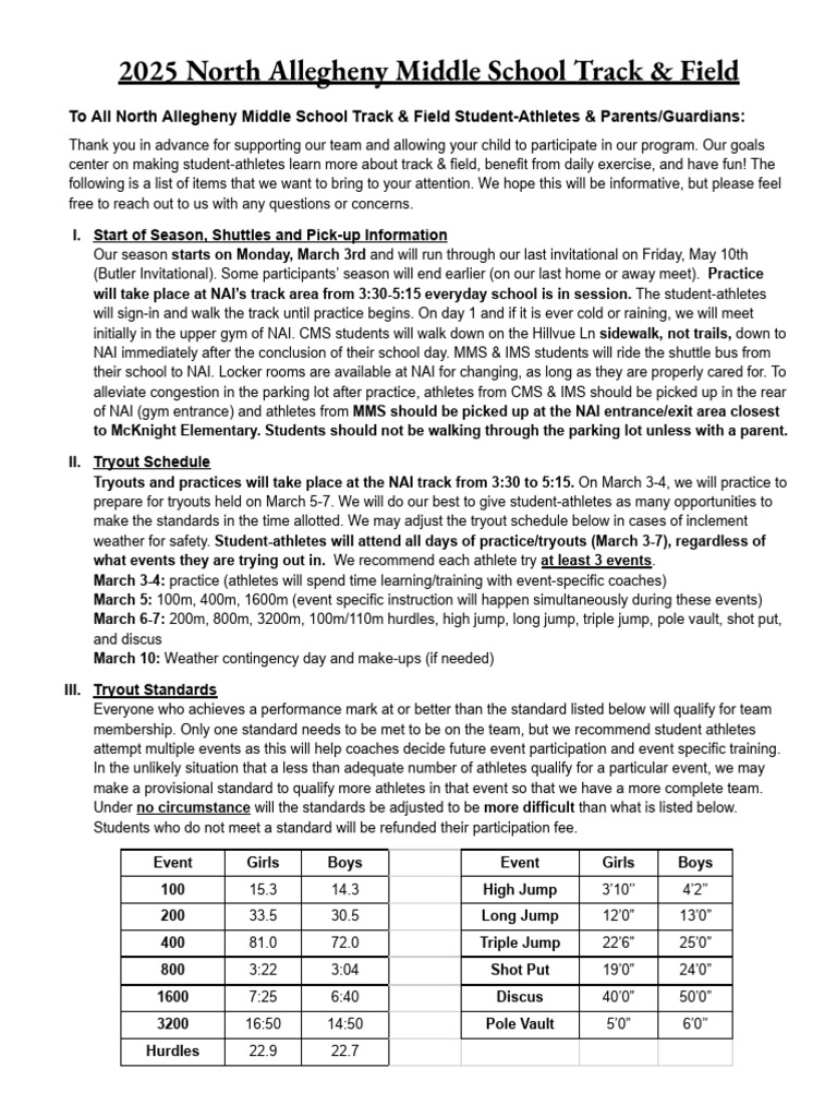 North Allegheny Middle School Track 2025 | PDF | Track And Field ...