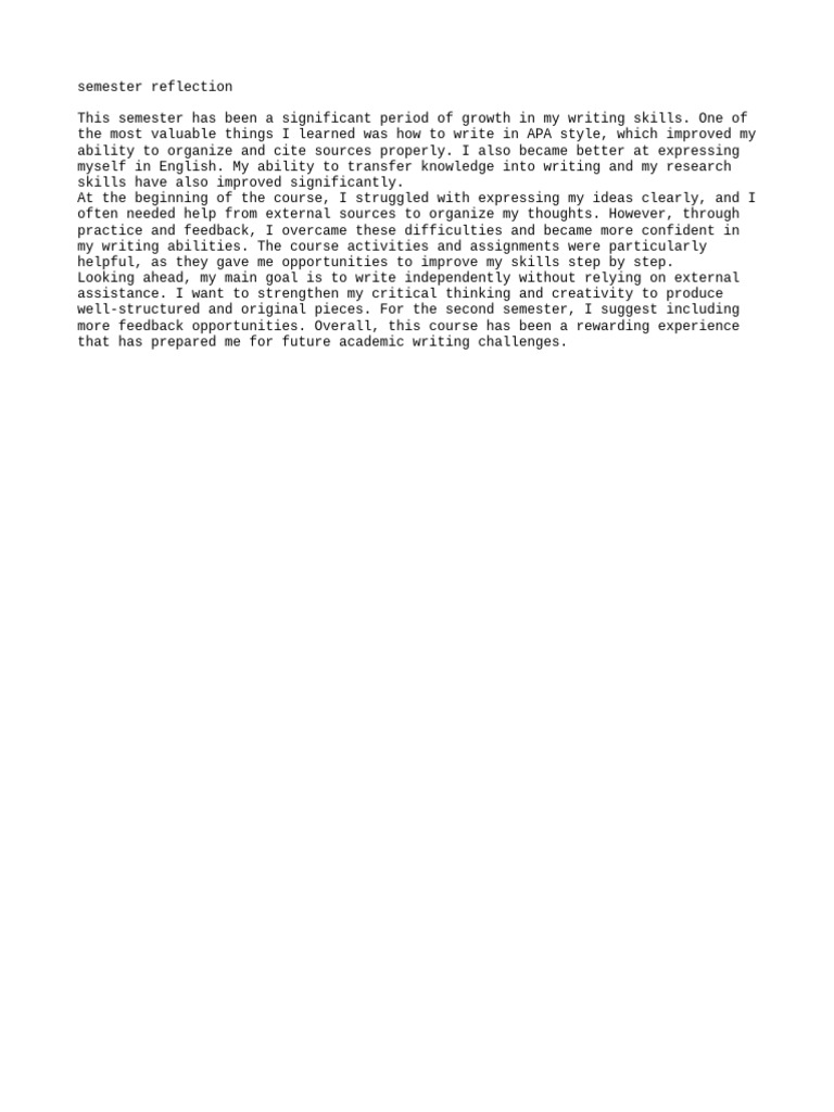 Semester Reflection | PDF