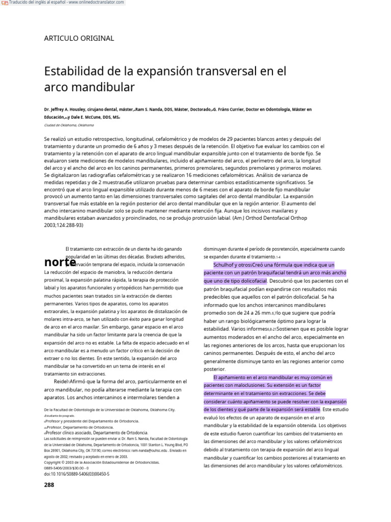 Stability of Transverse Expansion in The Mandibular Arch - En.es | PDF ...