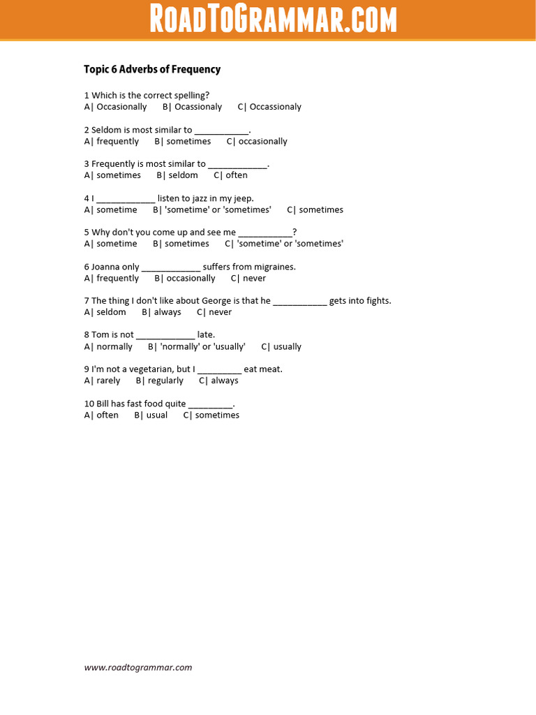 Road To Grammar Quiz 6 | PDF