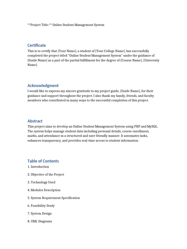 Student Management System Project | PDF | Php | Databases