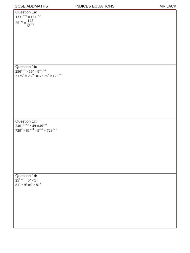 IGCSE Add Maths Indices Questions | PDF