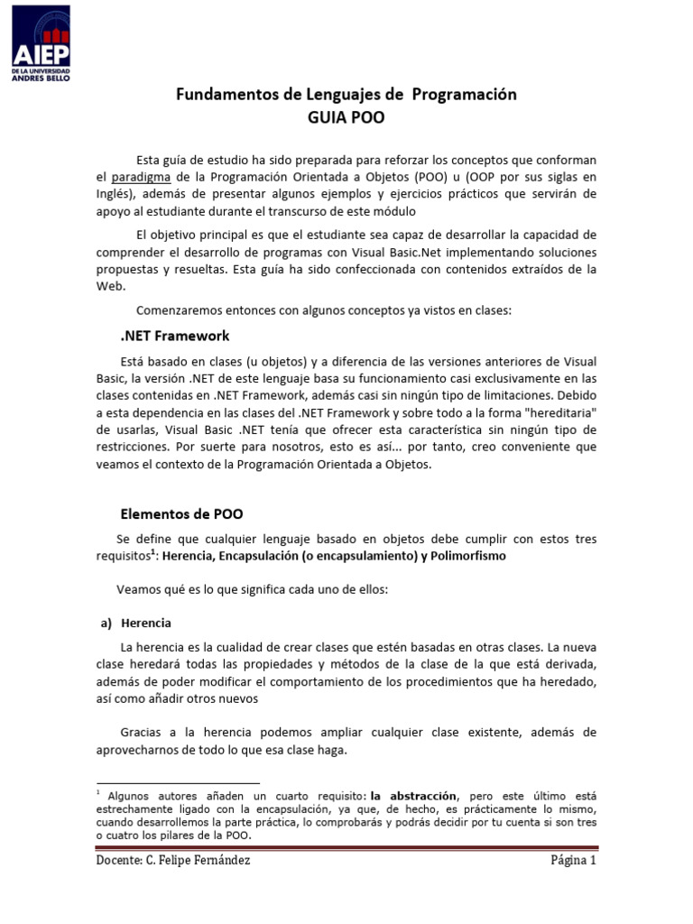 Guia Poo | PDF | Objeto (informática) | Programación orientada a objetos