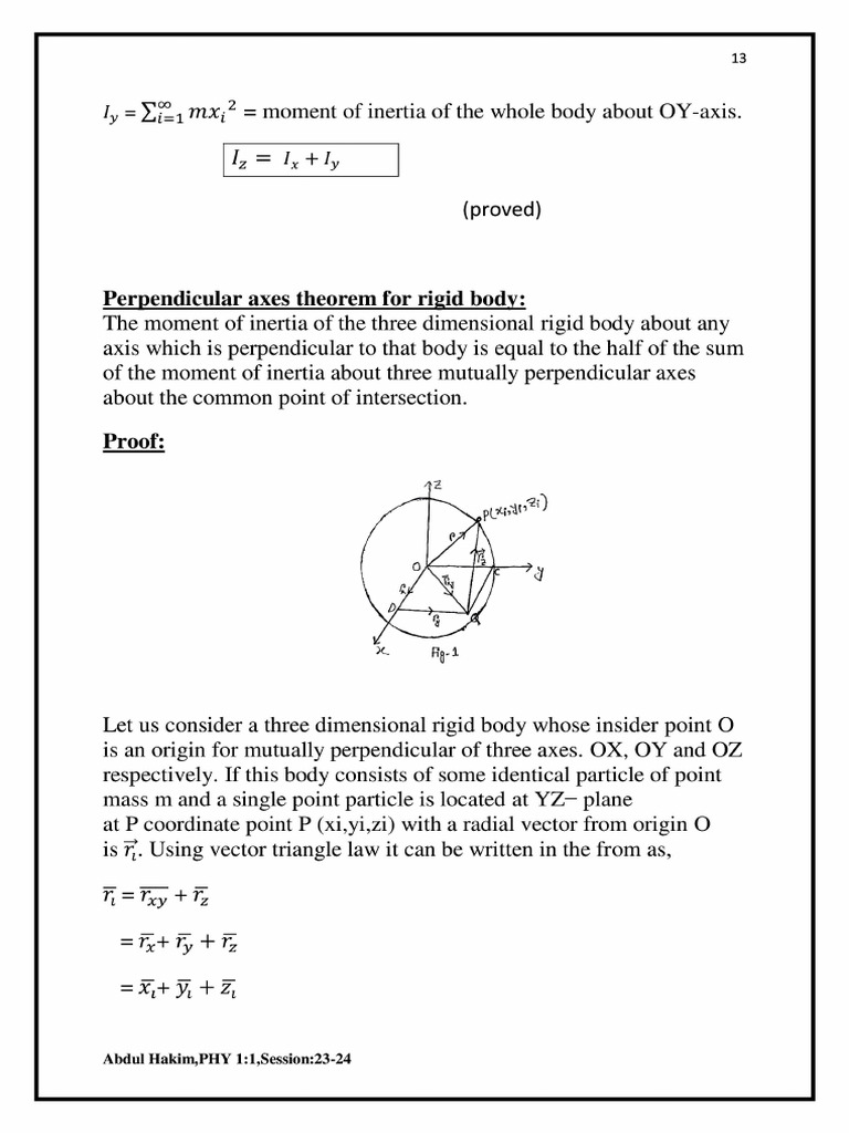Perpendicual Axis Therom | PDF