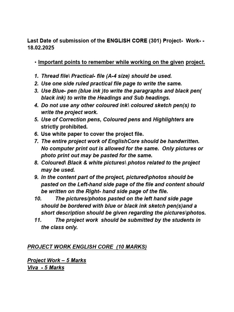 Class 11th English Core Project Work 2024-25 | PDF