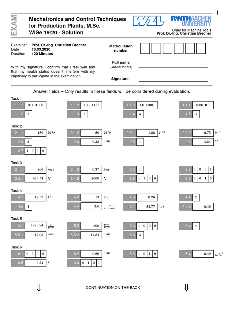 Exam MCP WS1920 Solution 1-9 | PDF | Subtraction | Multiplication