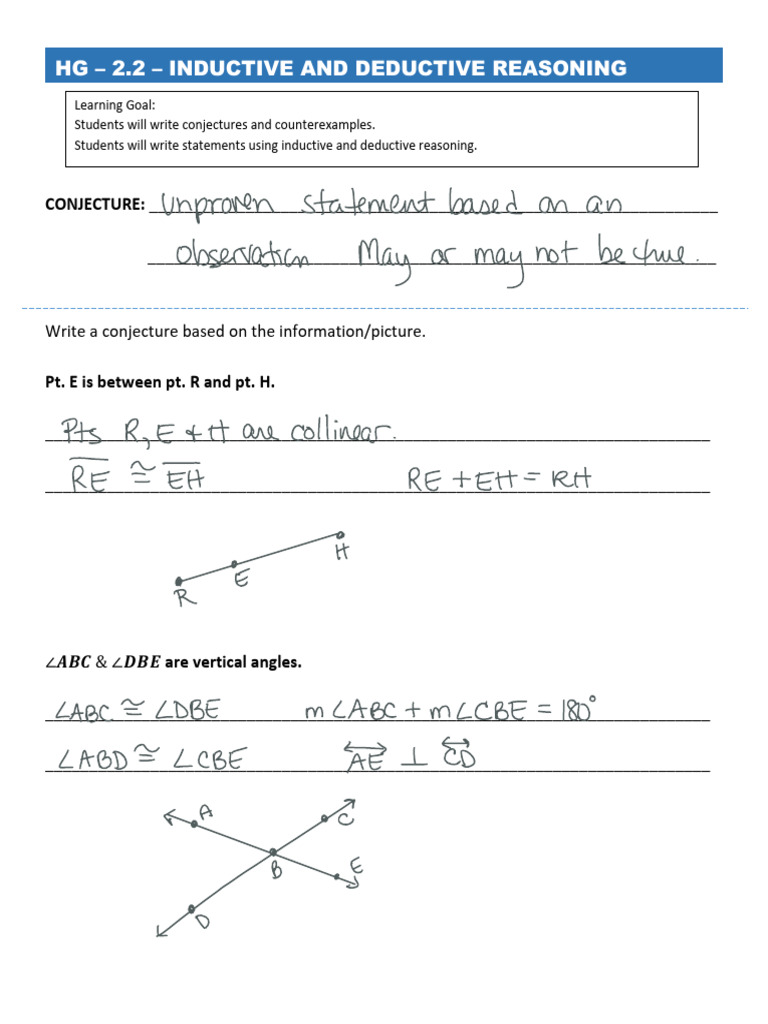 HG - Sect. 2.2 - Inductive and Deductive Reasoning - Complete | PDF | Deductive Reasoning ...