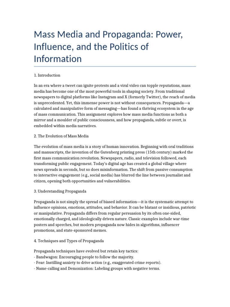 Mass Media and Propaganda Assignment | PDF | Propaganda | Social Media