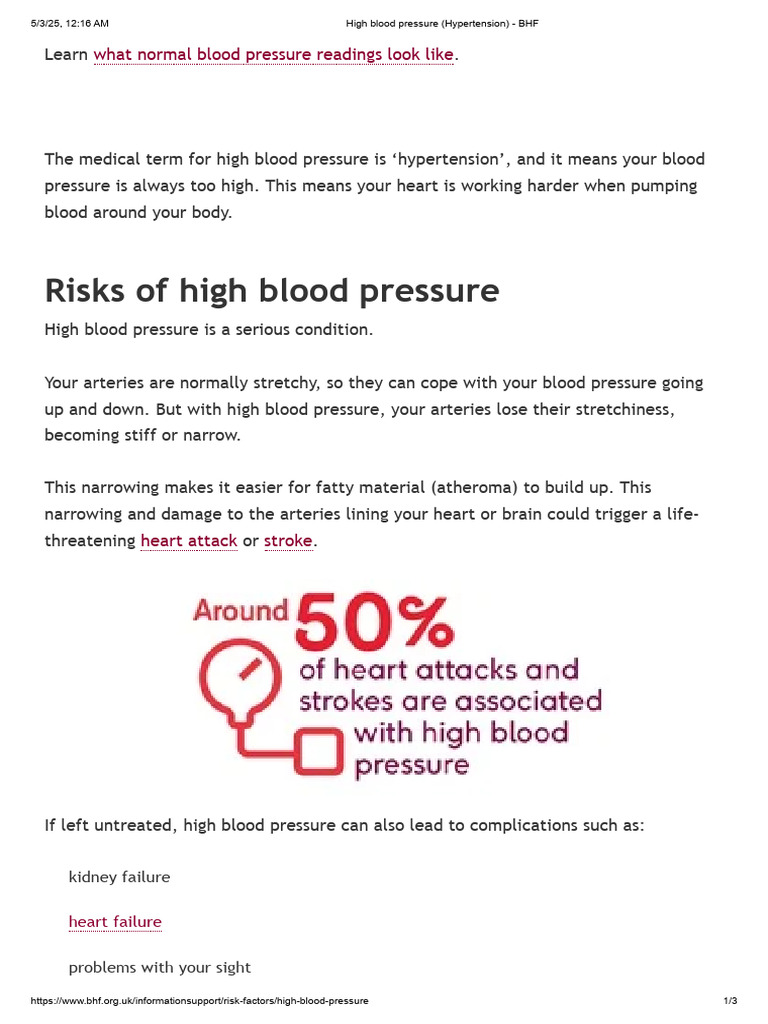 High Blood Pressure (Hypertension) - BHF2 | PDF | Hypertension | Blood ...