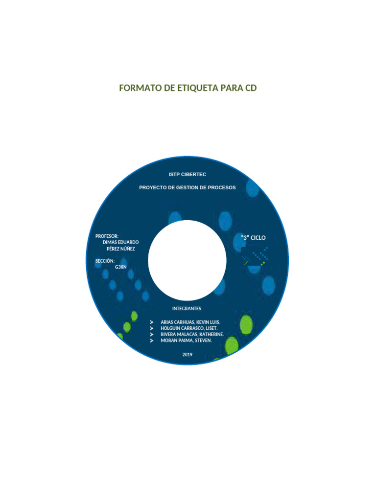 Formato Etiqueta CD Proyecto G3KN | PDF