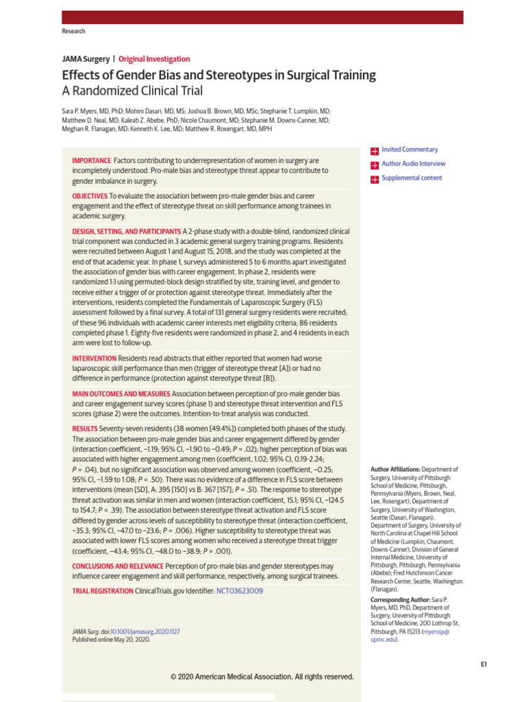 Gender Bias in Surgical Training Study | PDF | Stereotypes | Bias