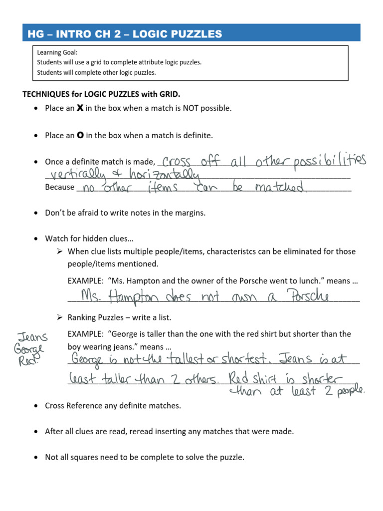 HG - CH 2 - Logic Puzzles - Complete | PDF | Puzzles | Logic Puzzles