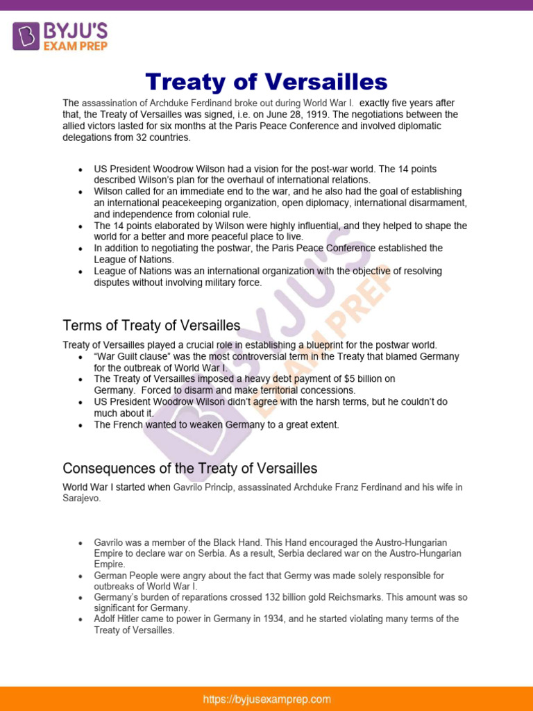 Treaty of Versailles Upsc Notes 21 | PDF | Treaty Of Versailles | World ...