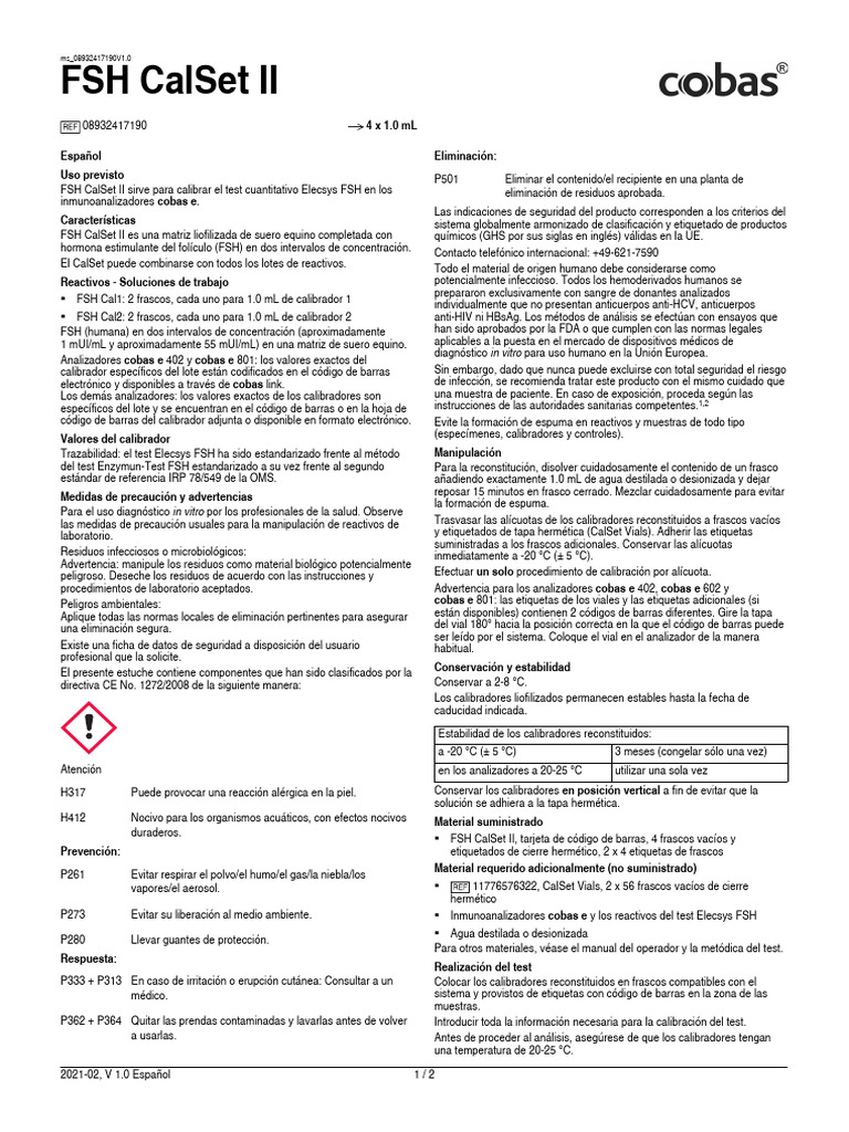 FSH CalSet II - Ms - 08932417190.v1.es | PDF | Laboratorios