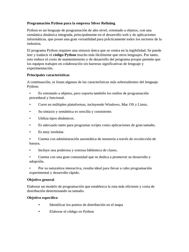 Programación Python para La Empresa Silver Refining | PDF