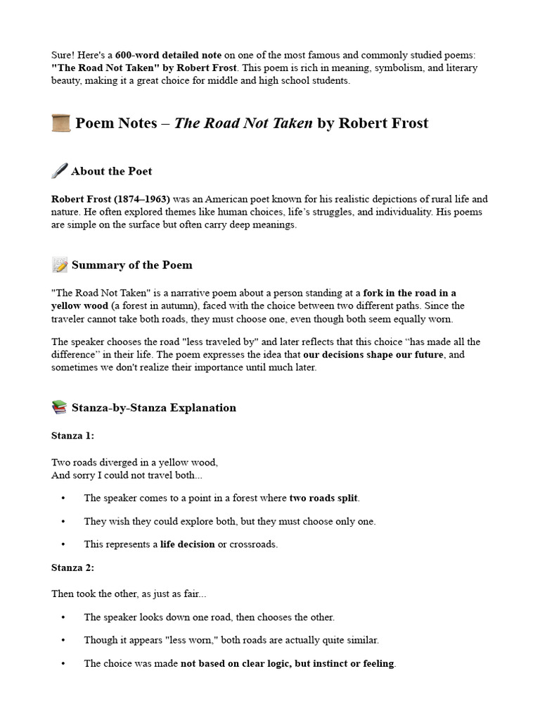 Notes about Robert frost’s poem | PDF | Poetry