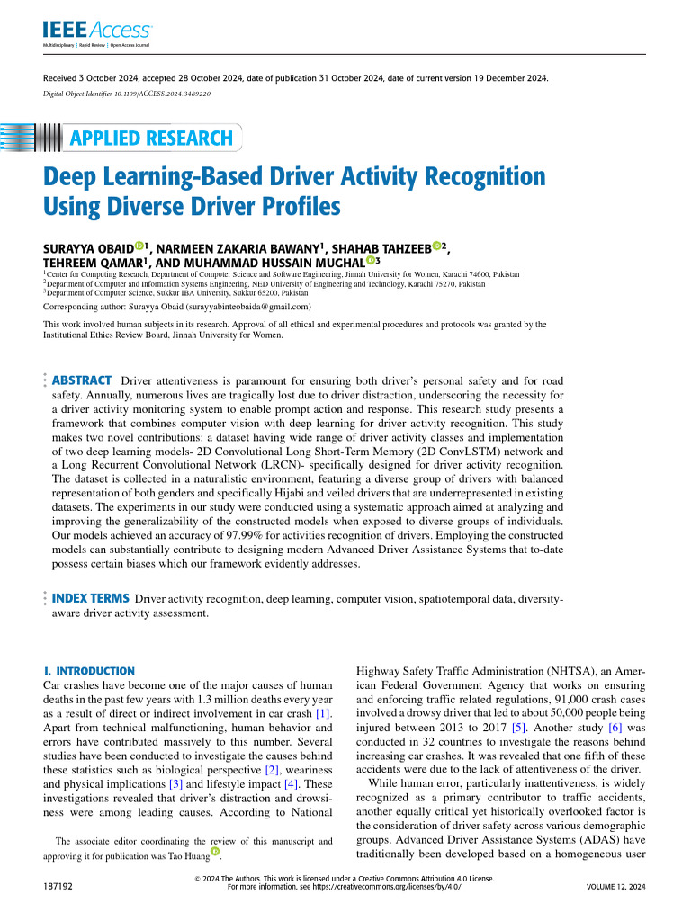 Deep Learning-Based Driver Activity Recognition Using Diverse Driver Profiles | PDF | Deep ...