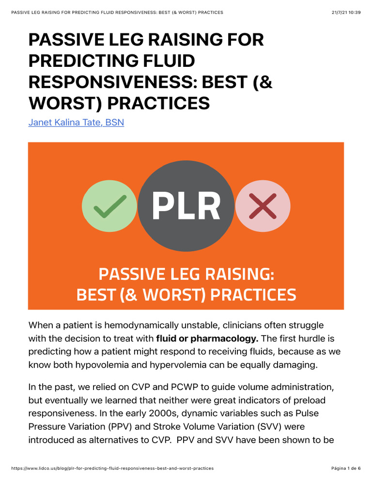 PASSIVE LEG RAISING FOR PREDICTING FLUID RESPONSIVENESS: BEST (& WORST ...
