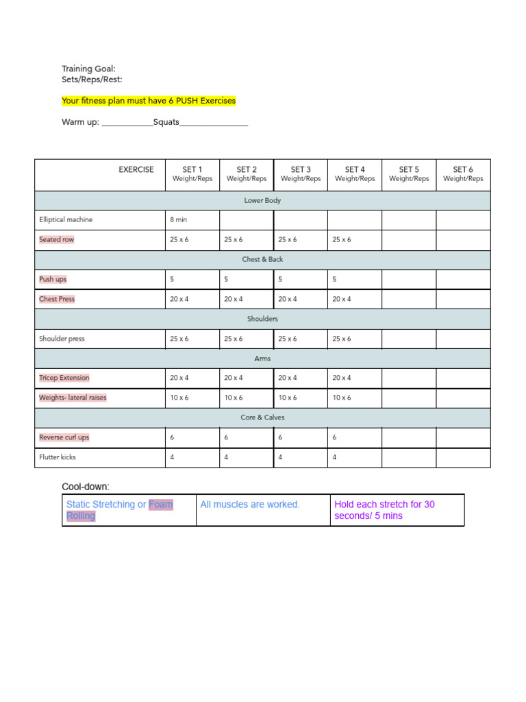 Push Exercise Plan | PDF