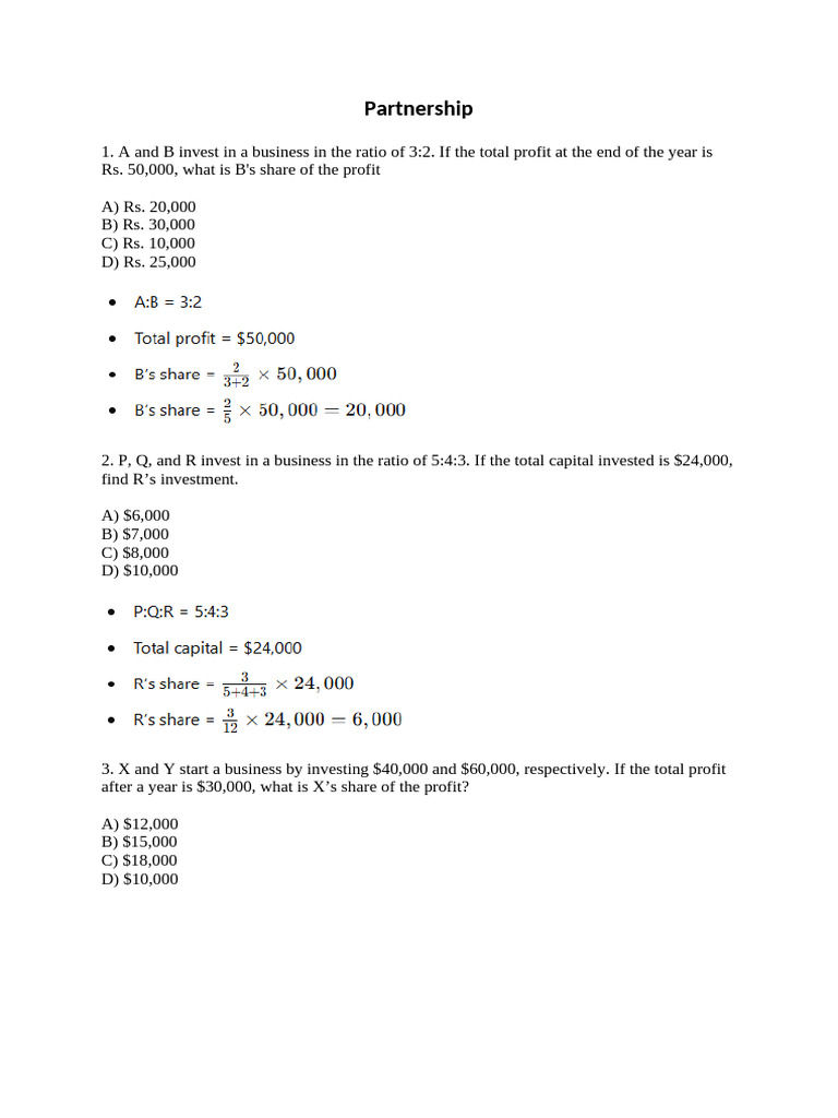 Partnership 50 Questions With Solution | PDF | Investing | Odds